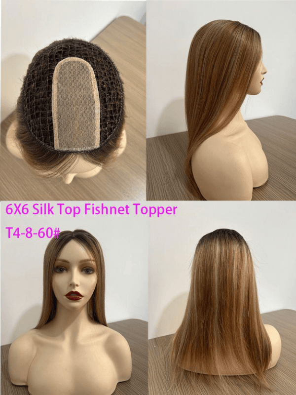 6x6 Fishnet Hair Topper Best Virgin Hair Silk Top Parted