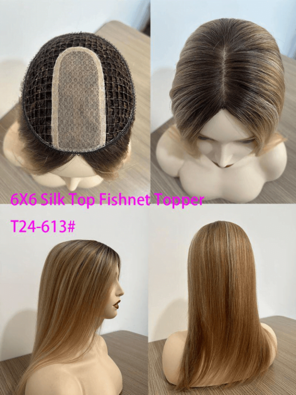 6x6 Fishnet Hair Topper Best Virgin Hair Silk Top Parted